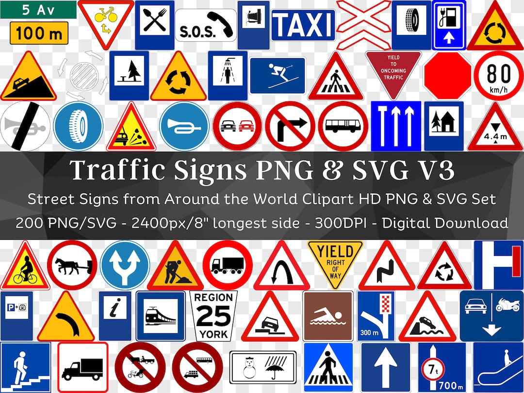 200 Traffic Signs PNG & SVG Set 3 | Individual Street Signs Clipart ...