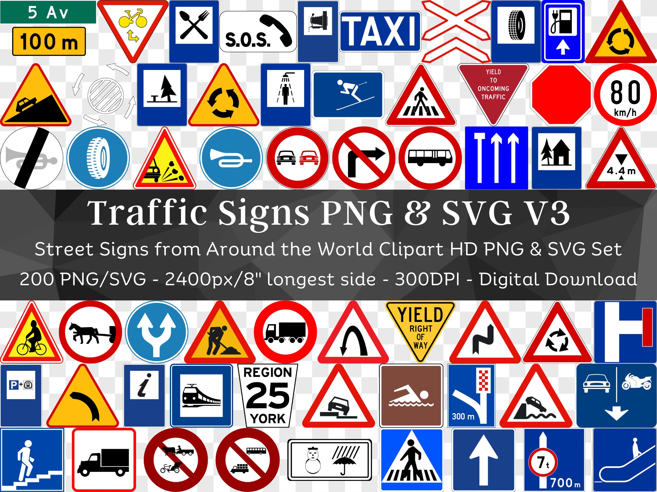 200 Traffic Signs PNG & SVG Set 3 Individual Street Signs Clipart Road ...