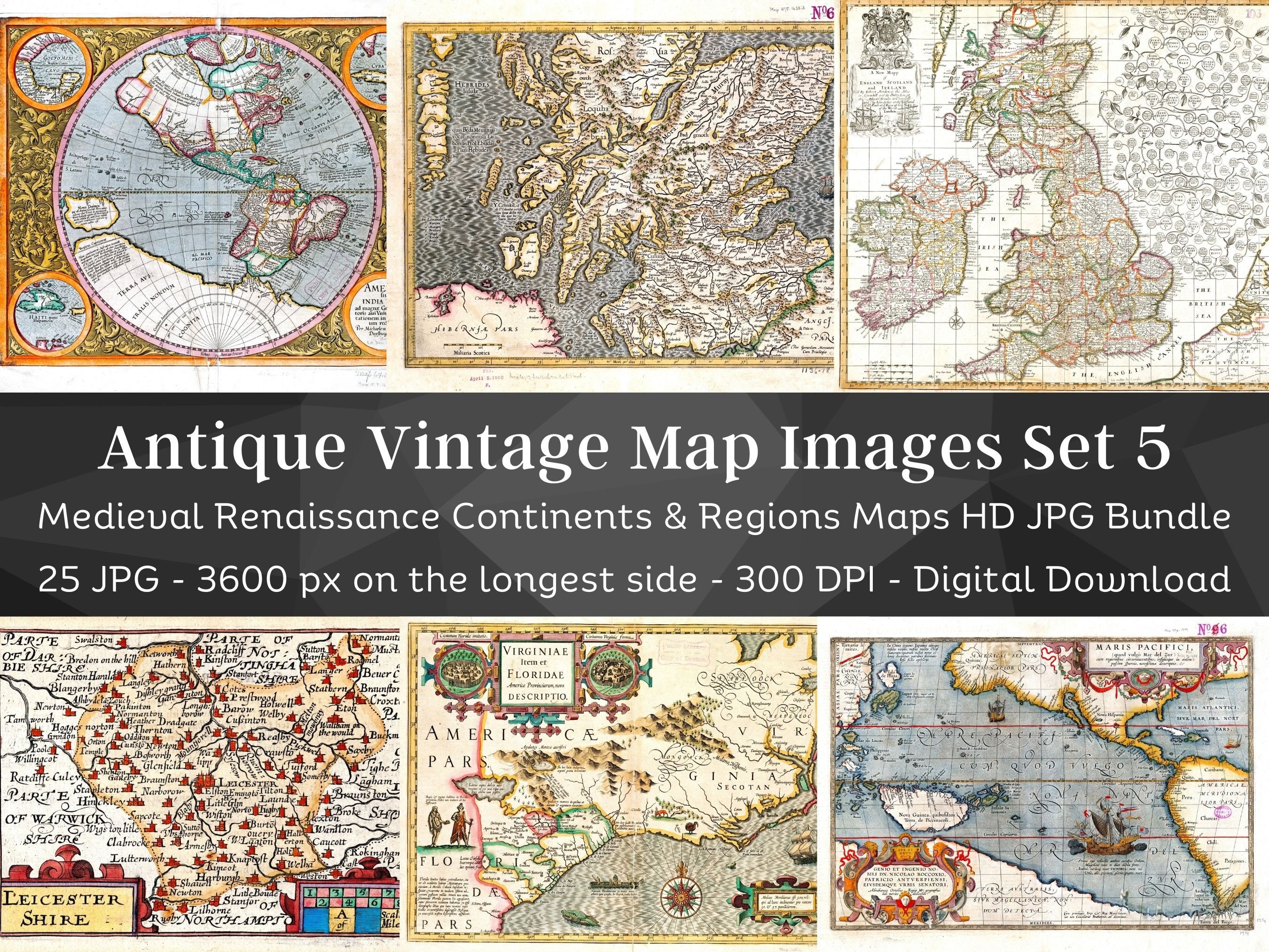 25 Antique Map Images Medieval Renaissance Maps Set 5 Scrapbook Junk ...