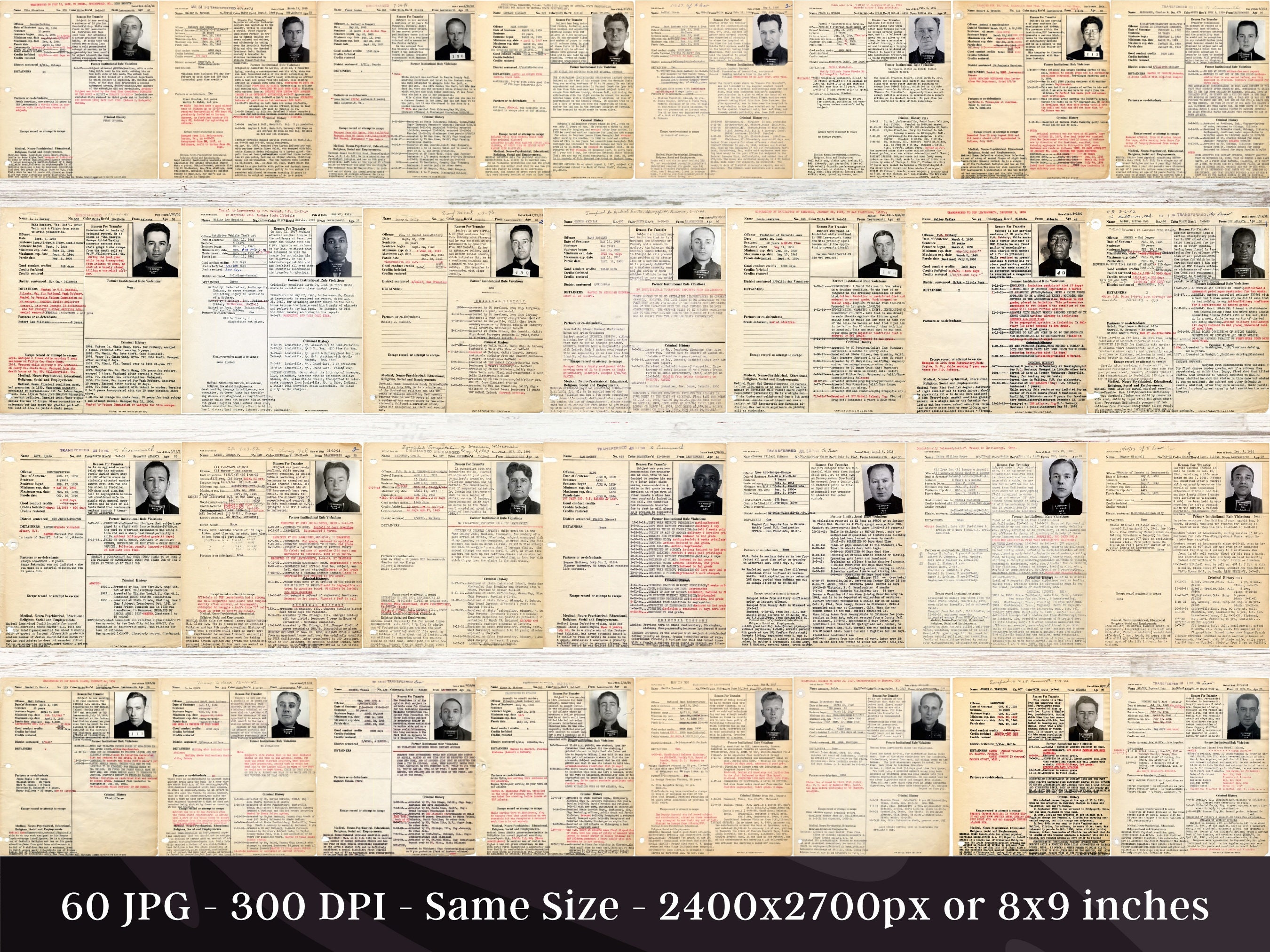 60 Vintage Alcatraz Inmate Prison Records With Mugshots HD Image V1 ...