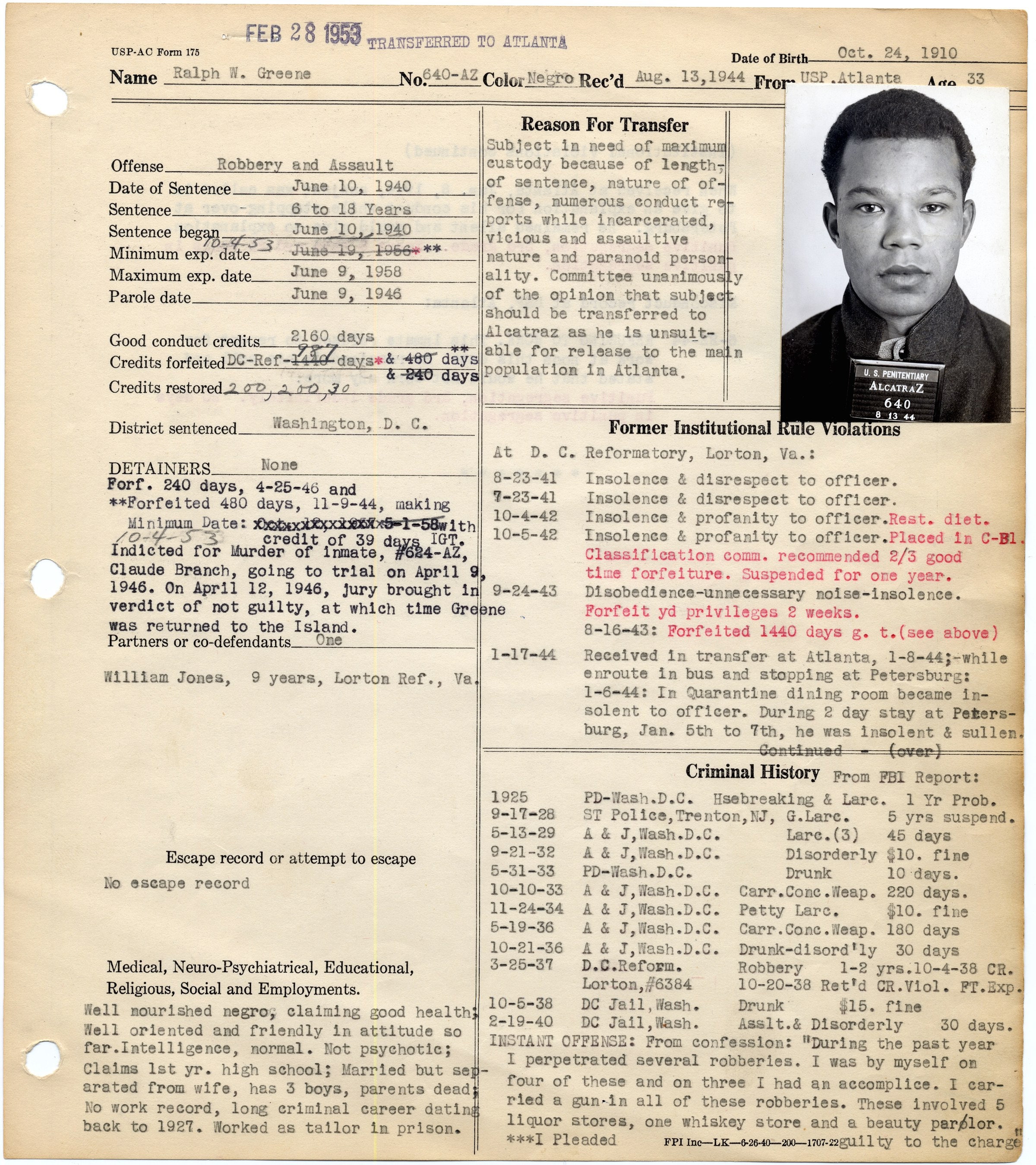 60 Vintage Alcatraz Inmate Prison Records With Mugshots HD Image V2 ...