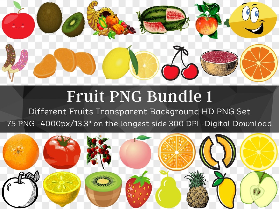 Fruit Image Bundle 75 PNG N1 | Apple, Orange, Grape, Banana, Cherry ...