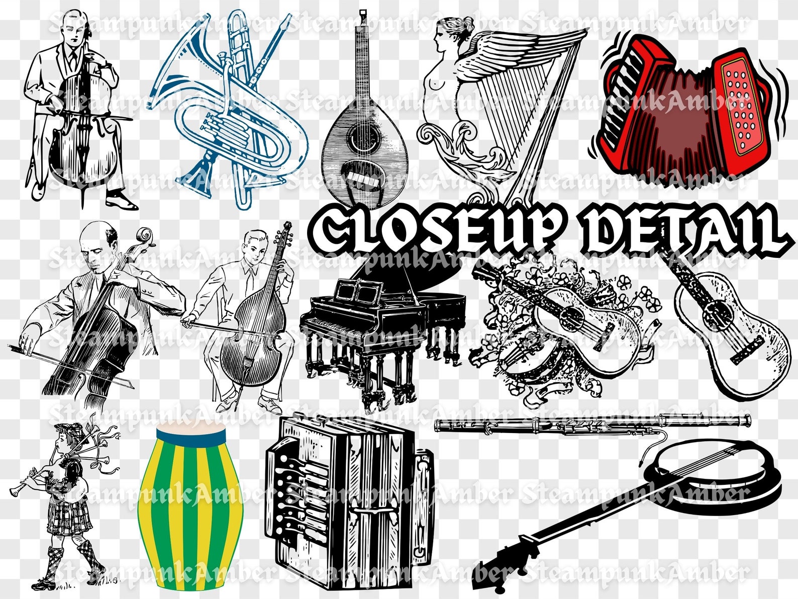 Musical Instruments Clipart Set 115 PNG SVG | Orchestra Clip Art Bundle ...