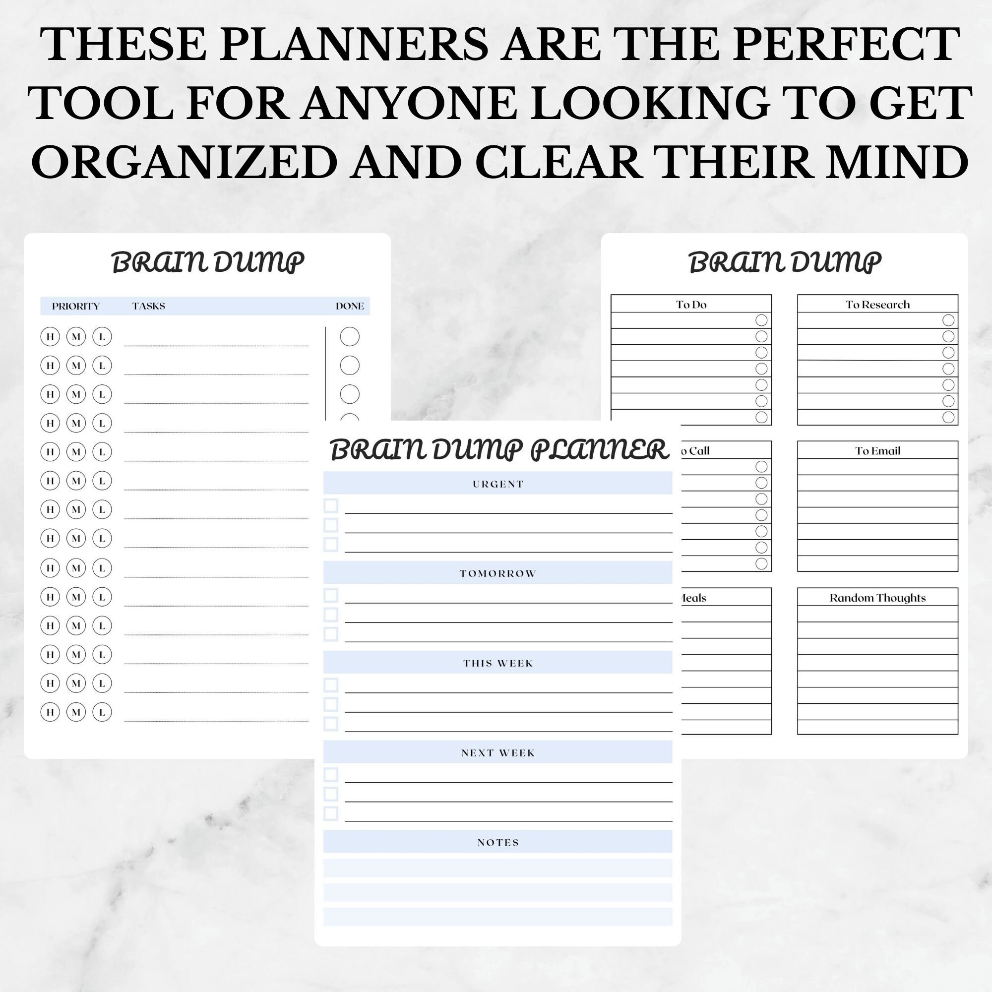 Brain Dump Printable Thought Journal Productivity Planner ADHD Planner ...