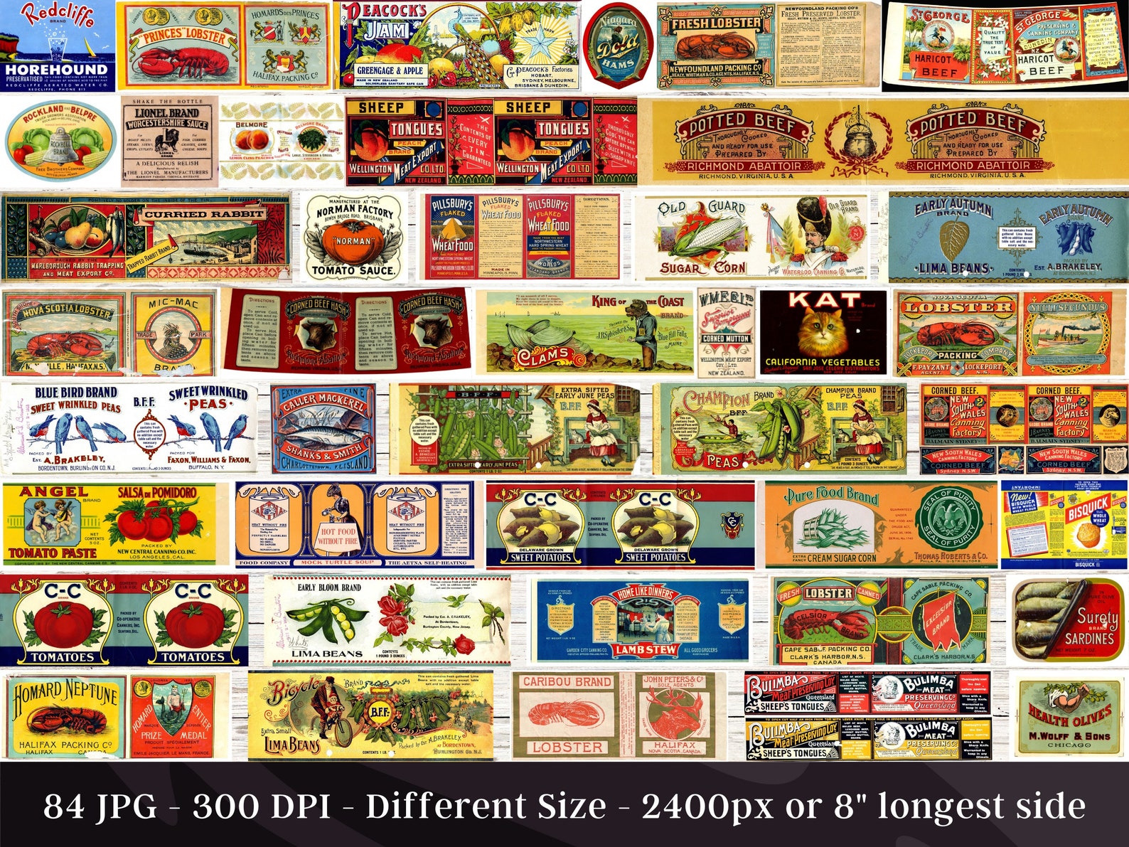 Vintage Can Labels Kit 84 HQ Digital JPG Bundle 1 Retro Food Canister ...