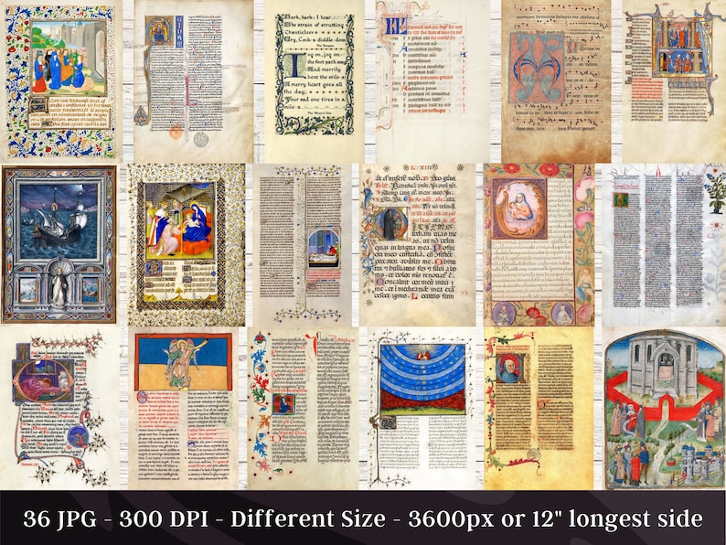Illuminated Manuscript 36 Medieval Religious Renaissance Illustrations ...