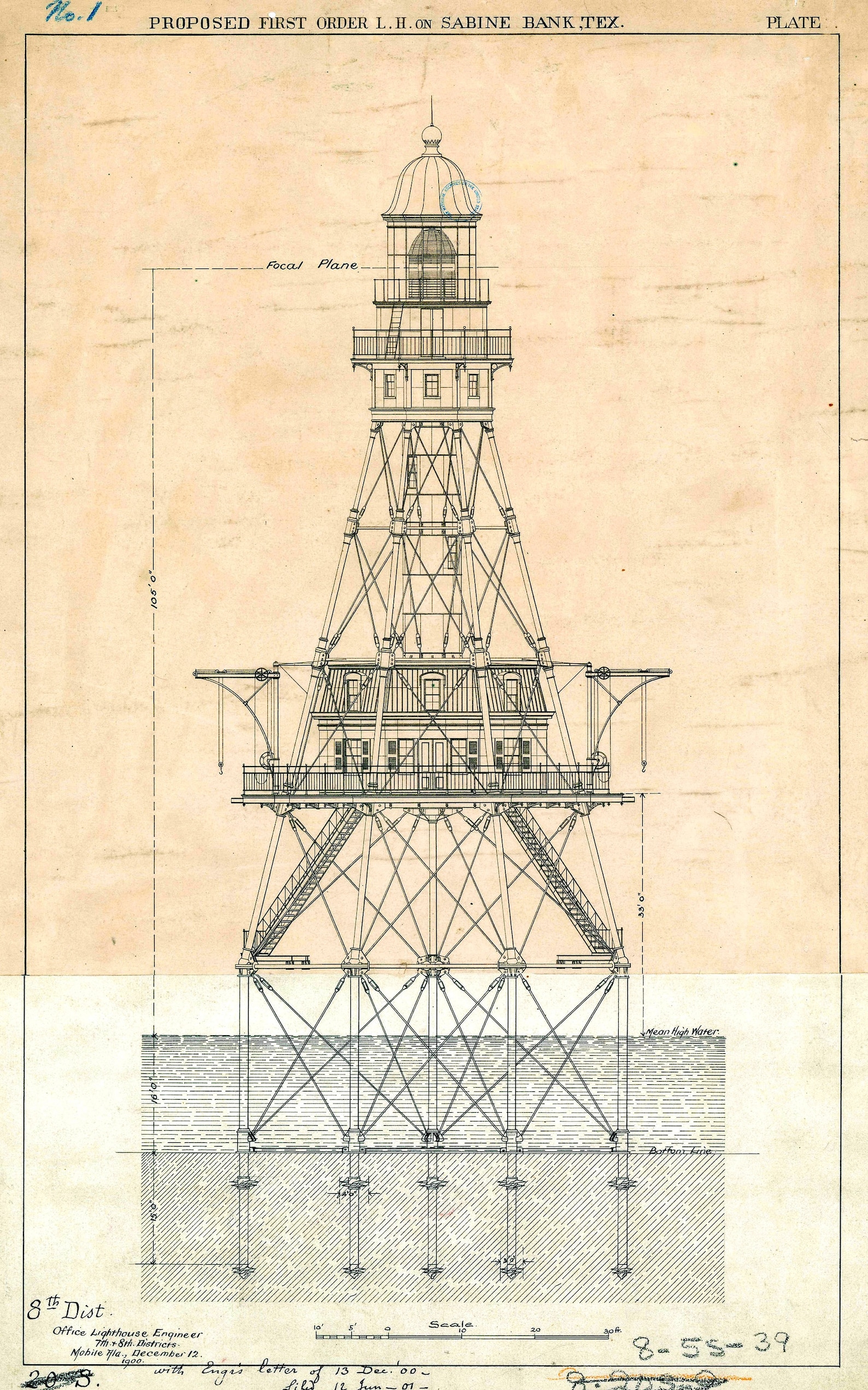 36 Vintage Lighthouse Blueprint Illustrations | Digital Architectural ...