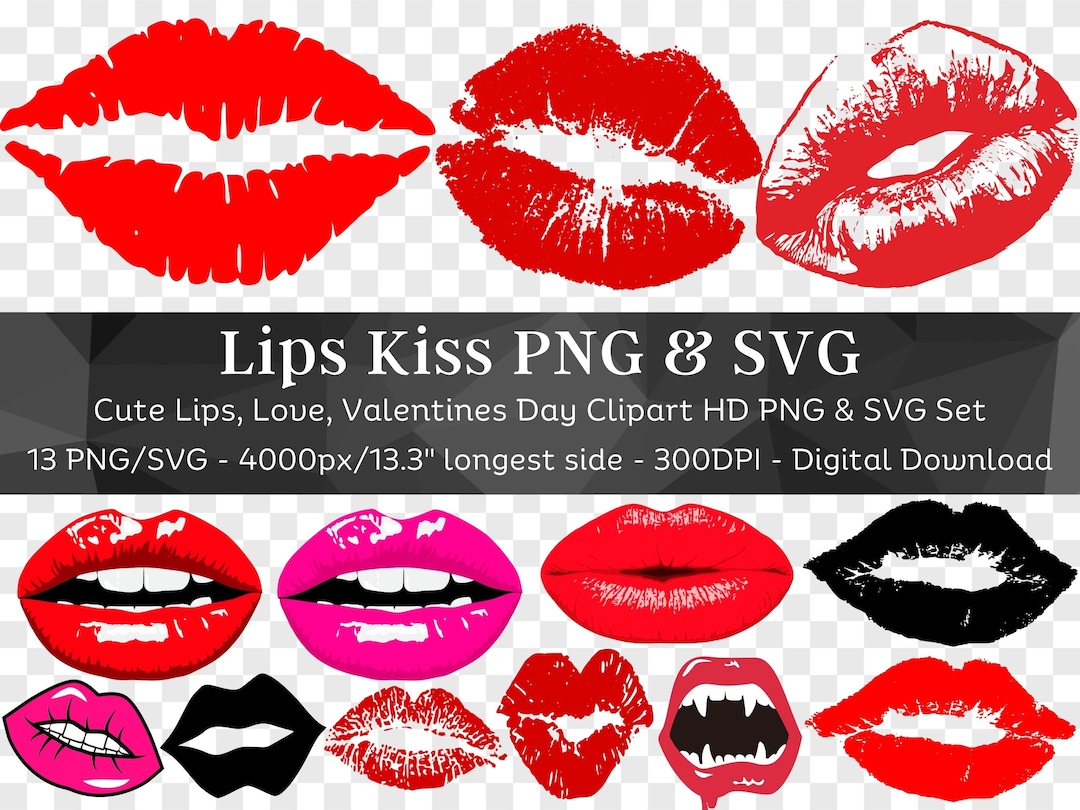 Lips Clipart Set 13 PNG SVG | Valentines Day Kiss Clip Art Bundle| Red ...