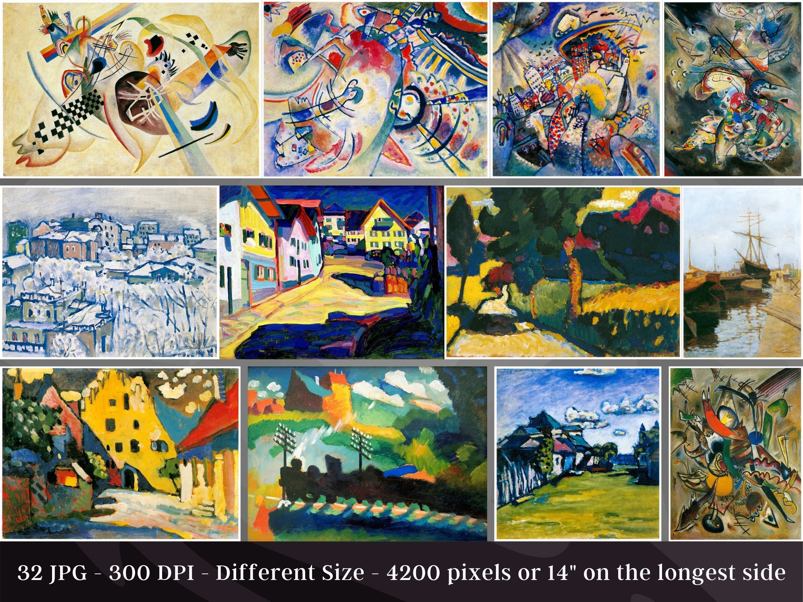 Wassily Kandinsky Abstrakte Geometrische Kunstwerke 32 HQ Digital Image Bundle Druckbare Gemälde ...