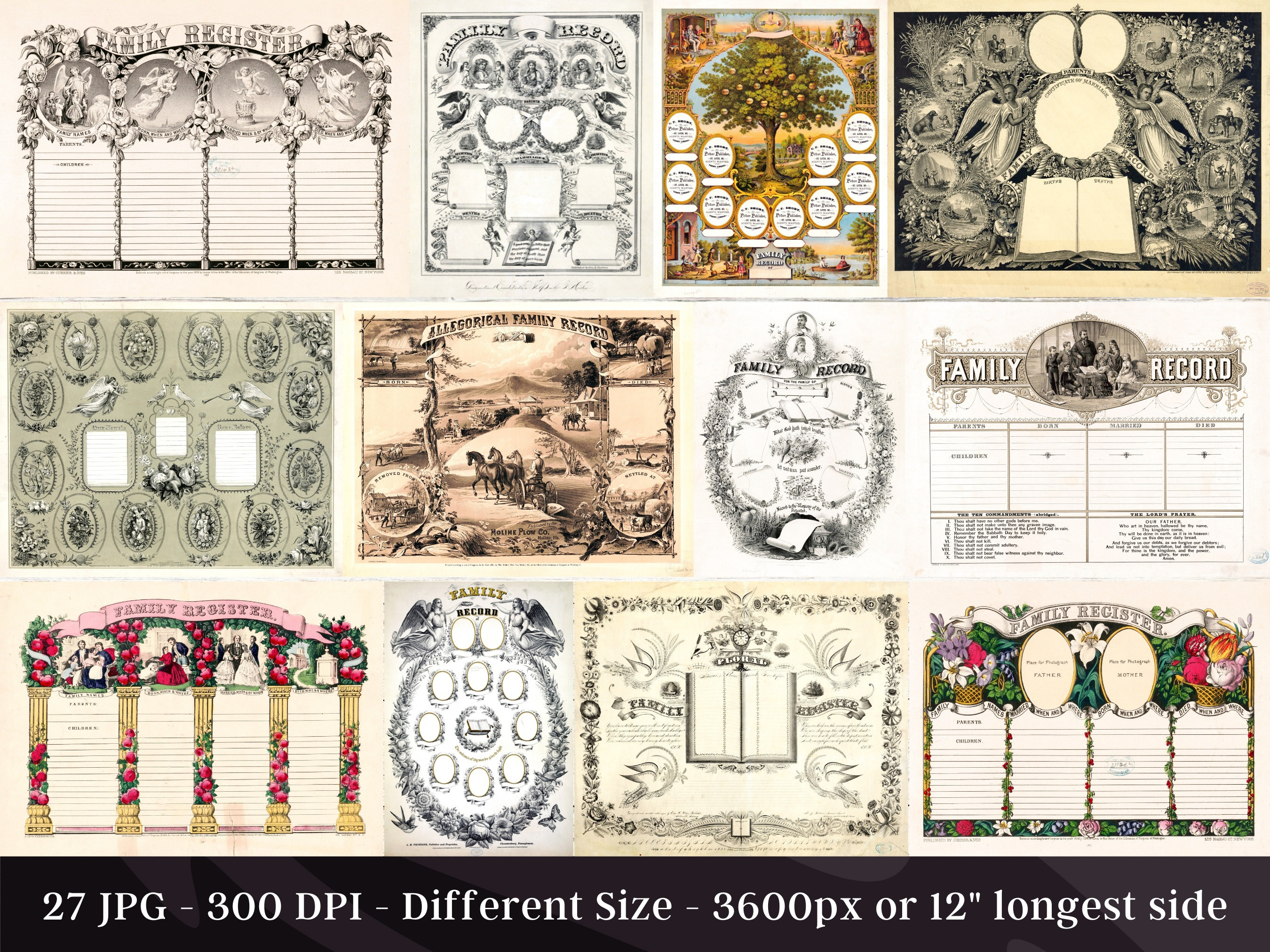 27 Vintage Family Record Template Illustrations V1 1800-1900s Victorian ...