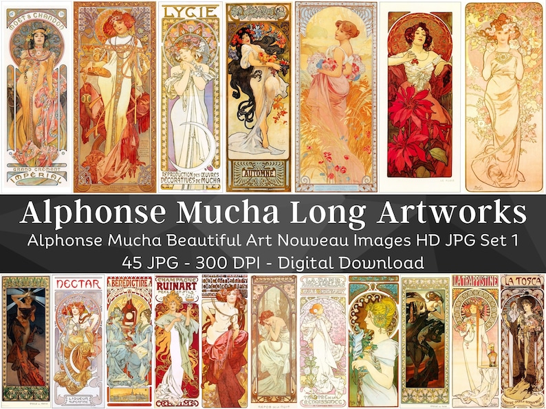 Alphonse Mucha Long Artwork Poster Images Set 1 | 45 HQ Digital JPG ...