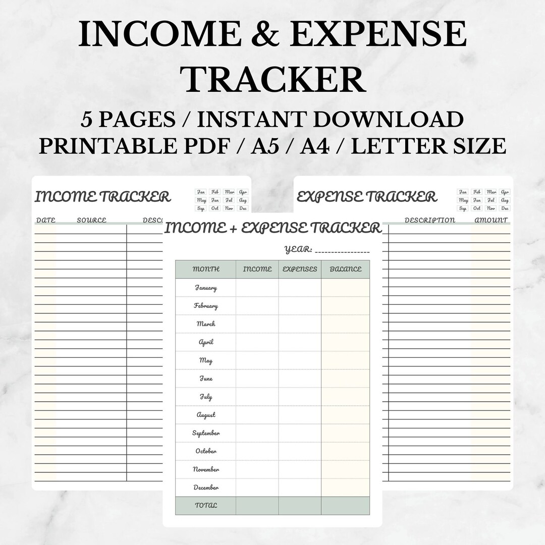 Income & Expense Tracker Printable Financial Planner Transaction Log ...
