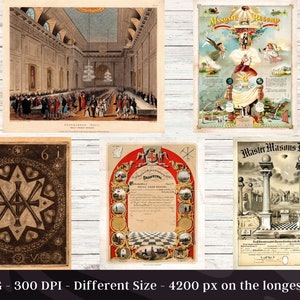 Vintage Masonic Symbol Images | 15 HQ Digital Image Bundle | Antique ...