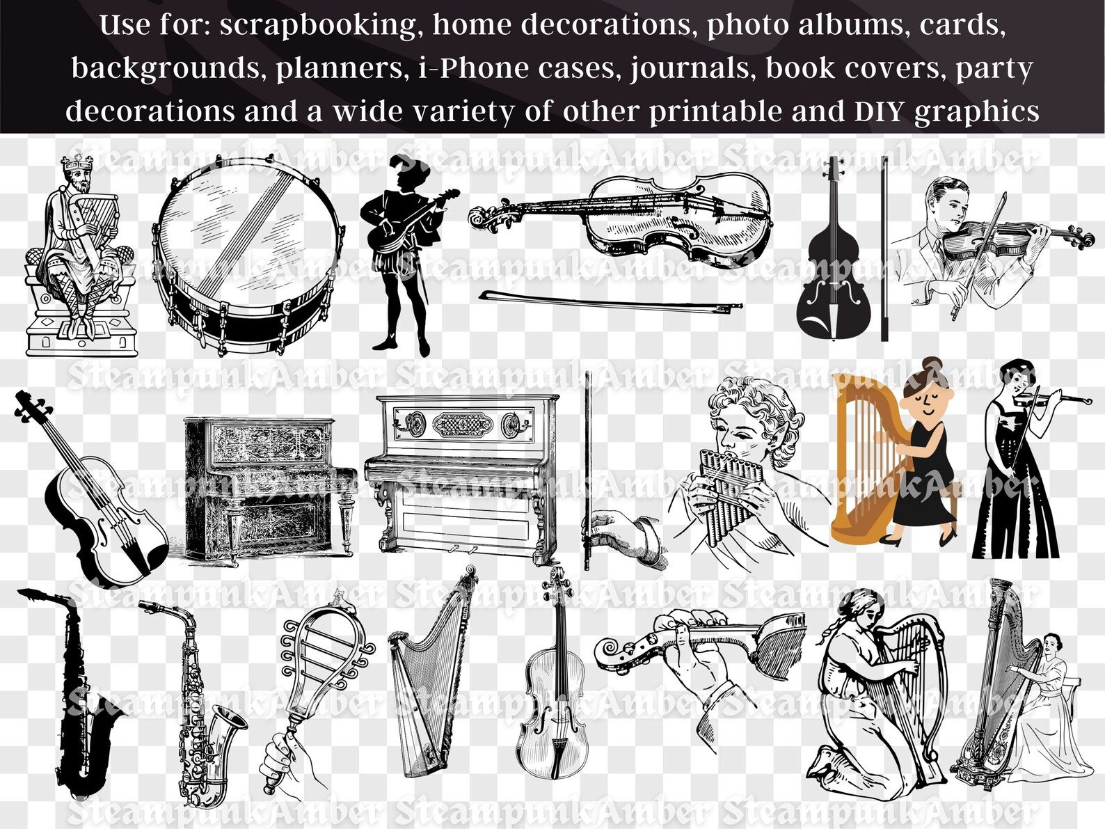 Musical Instruments Clipart Set 115 PNG SVG | Orchestra Clip Art Bundle ...