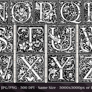 Floral Retro Alphabet 26 JPG & PNG Files Bundle| William Morris ...