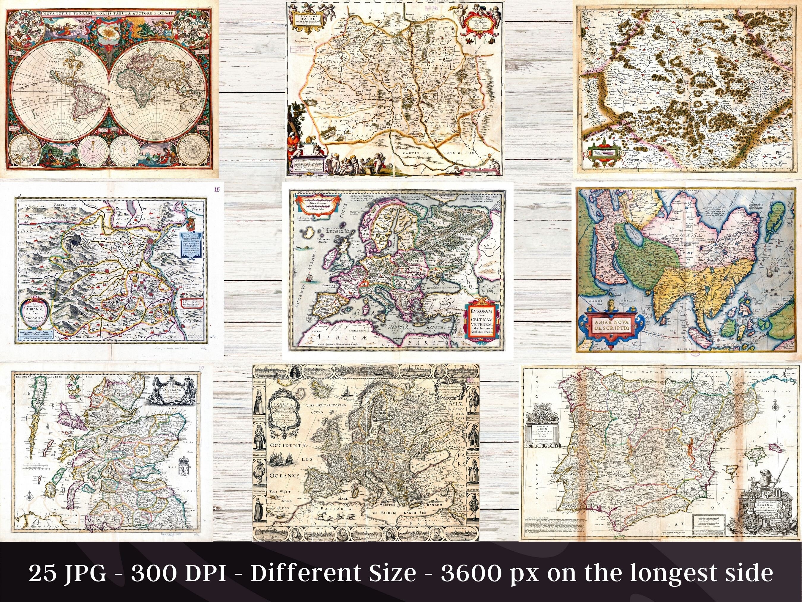 25 Antique Map Images Medieval Renaissance Maps Set 4 Scrapbook Junk ...