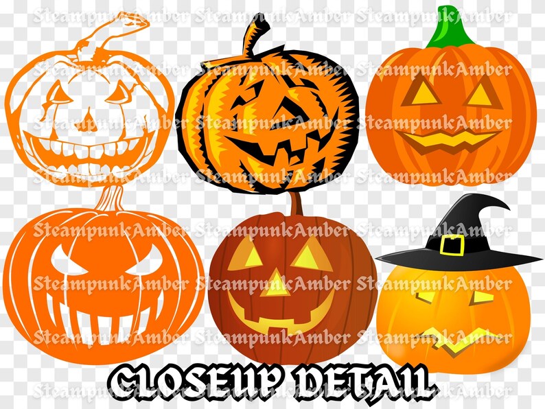 Holiday Clipart | Halloween 48 PNG Bundle | Smiling Carved Pumpkin Face ...
