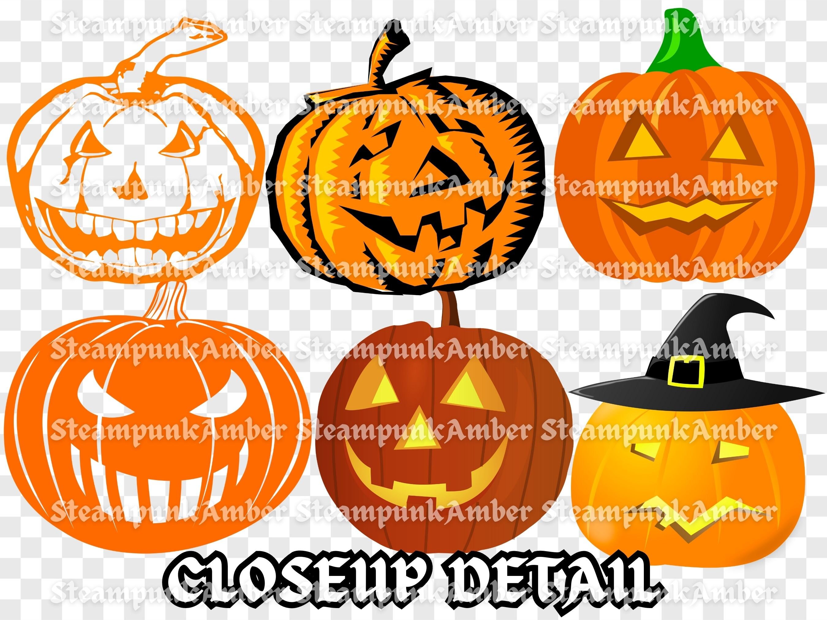Holiday Clipart | Halloween 48 PNG Bundle | Smiling Carved Pumpkin Face ...
