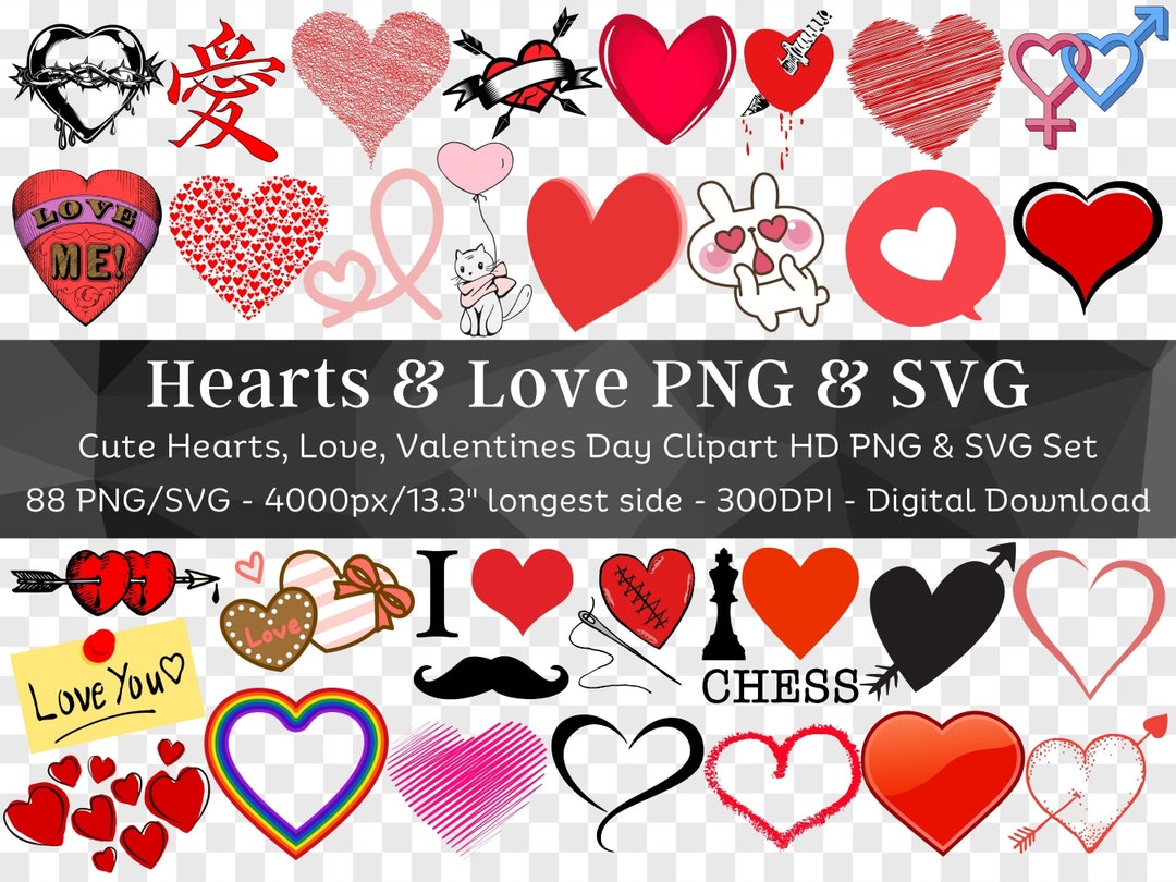 Love Heart Clipart Set 88 PNG SVG | Valentines Day Decor Clip Art ...