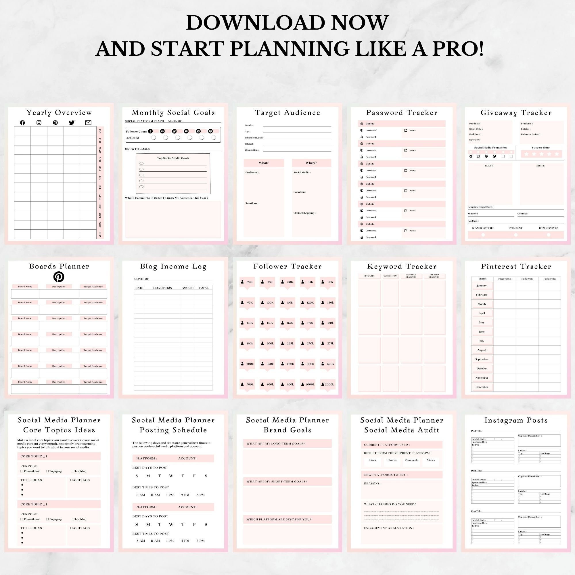 Social Media Planner Printable Social Media Planner Bundle Content ...