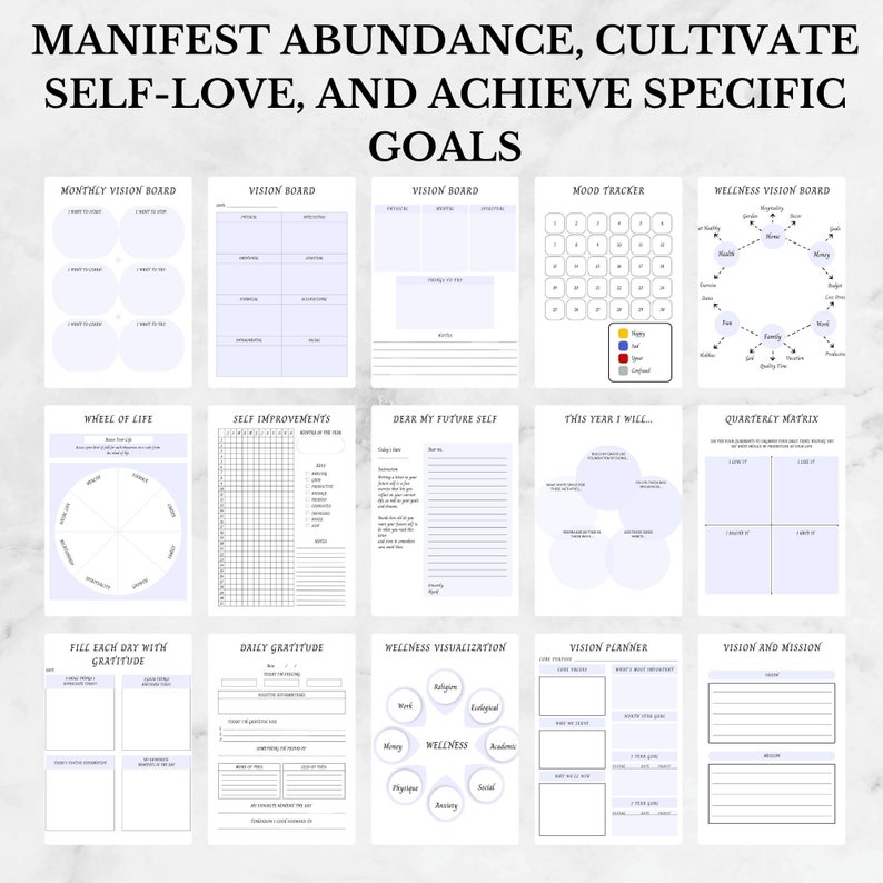 Printable Vision Board Mental Health Planner Self-care - Etsy