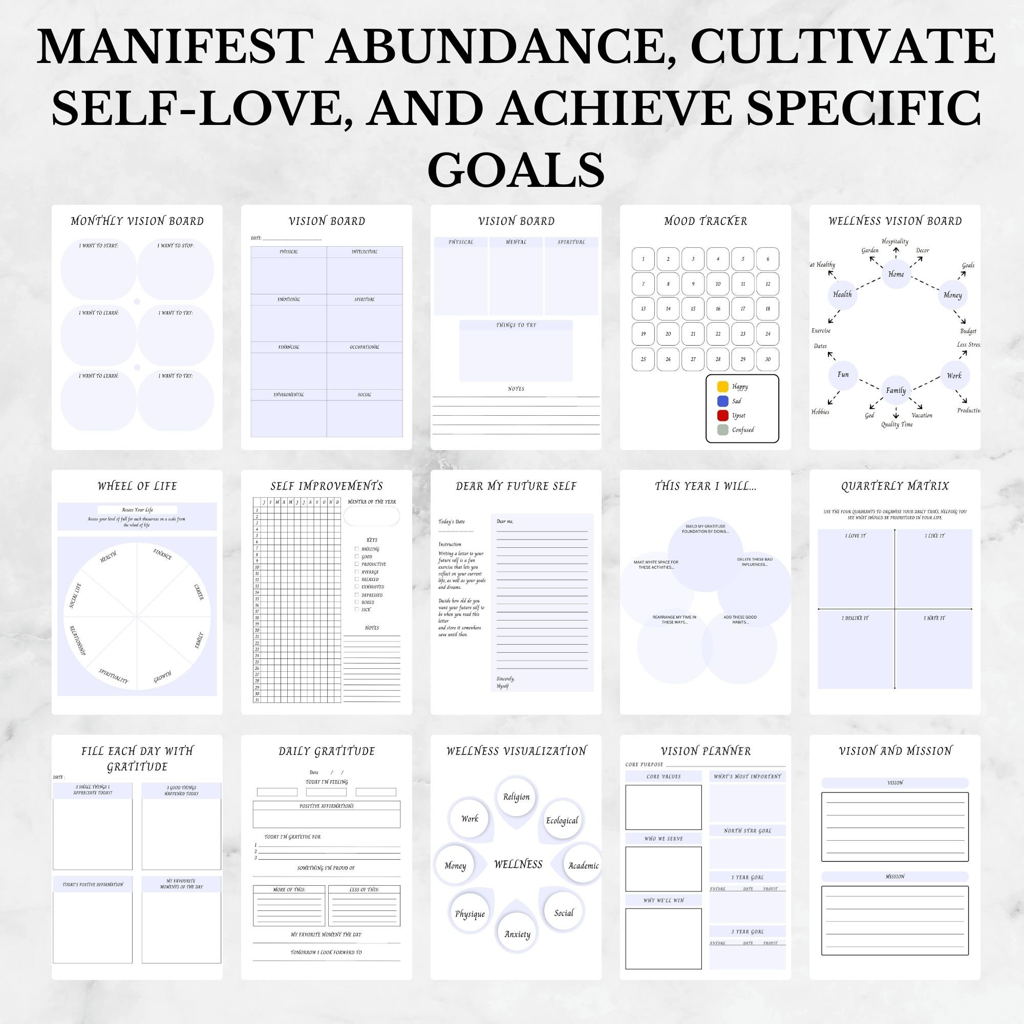 Printable Vision Board | Mental Health Planner | Self-care Worksheet ...