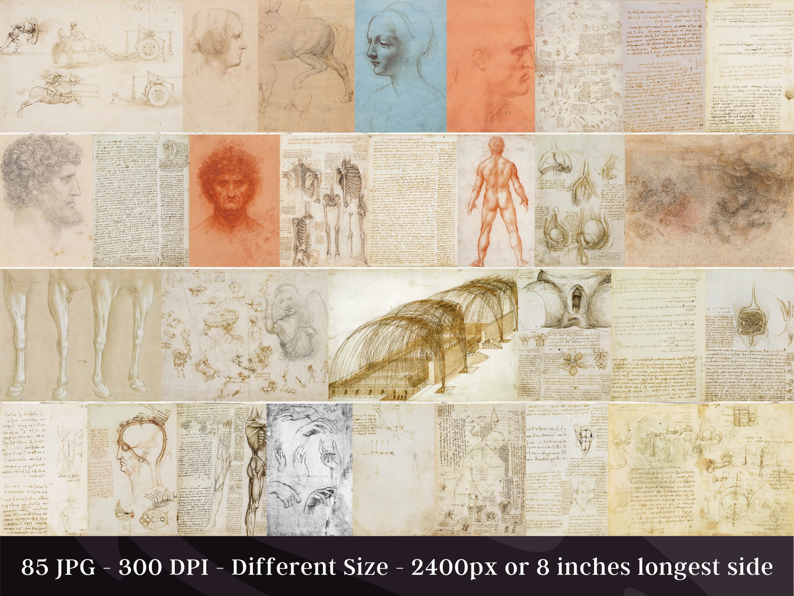 Leonardo Da Vinci Manuscript Notes 85 Digital Image Bundle 1 | Vintage ...