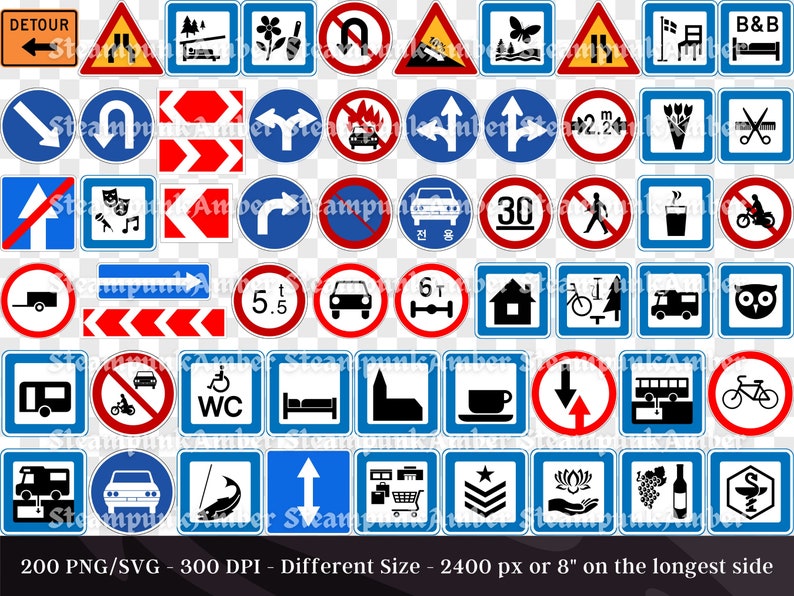 200 Traffic Signs PNG & SVG Set 2 Individual Street Signs Clipart Road ...