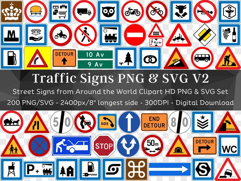 200 Traffic Signs PNG & SVG Set 2 Individual Street Signs Clipart Road ...
