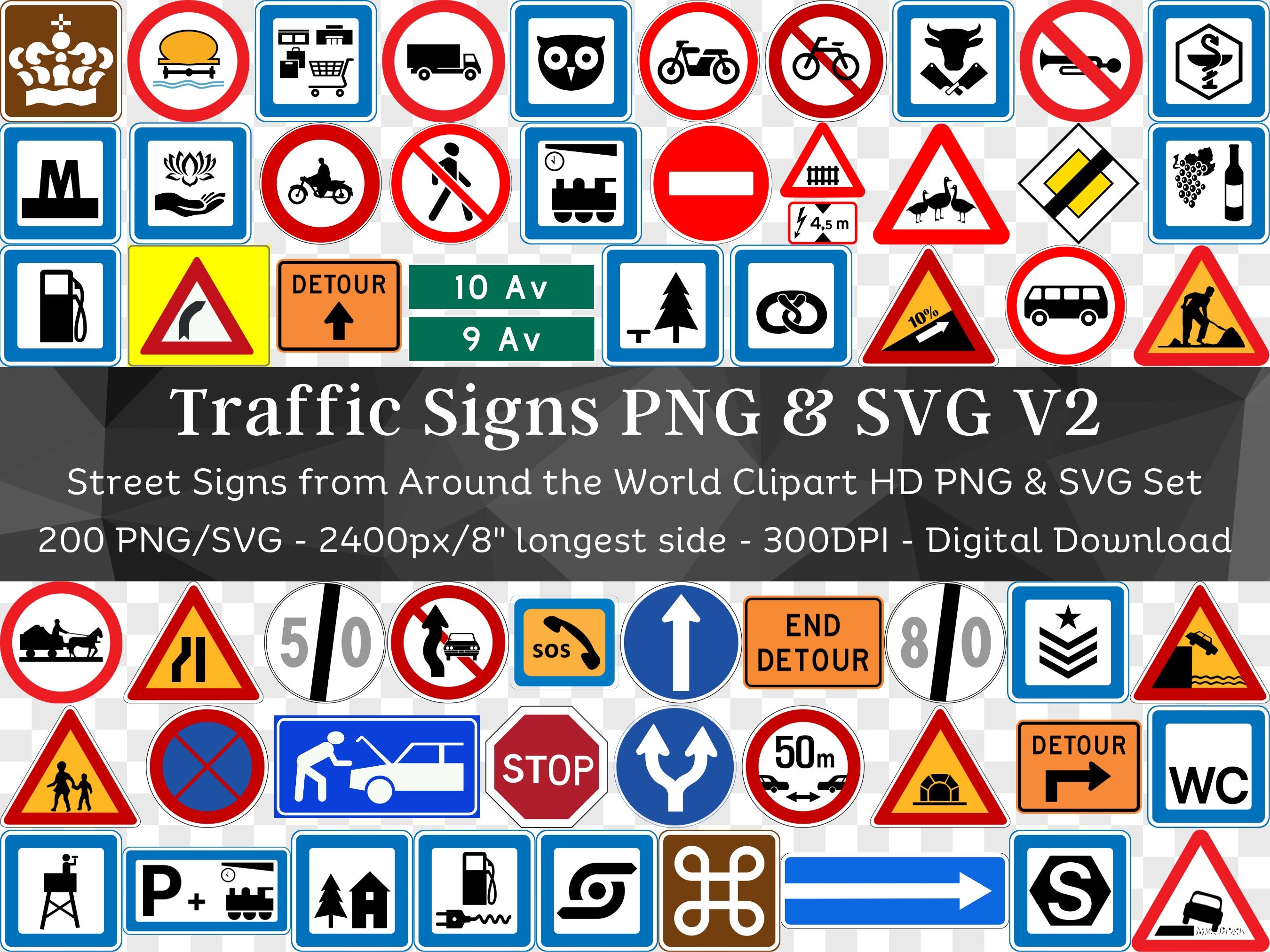200 Traffic Signs PNG & SVG Set 2 Individual Street Signs Clipart Road ...