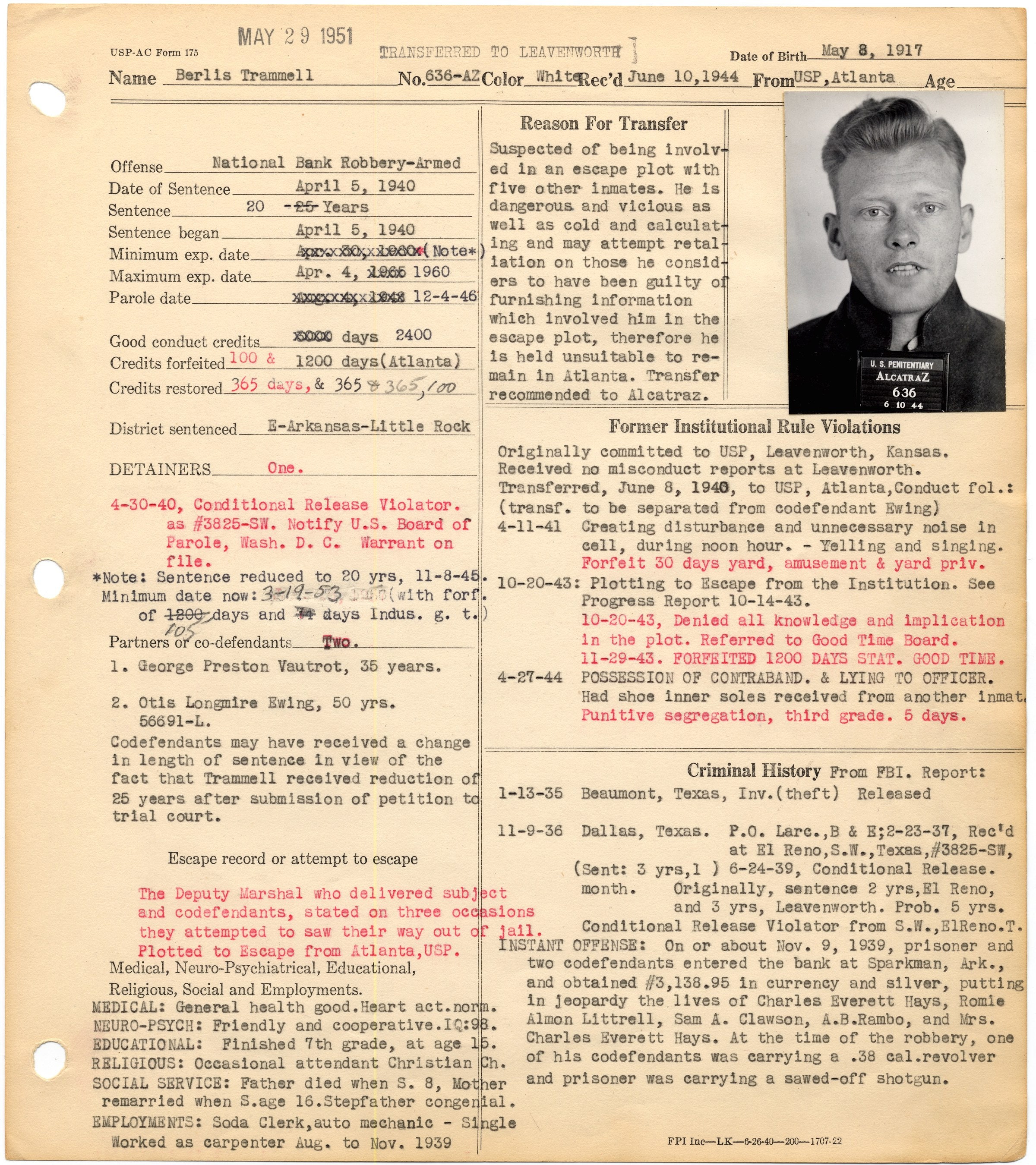 60 Vintage Alcatraz Inmate Prison Records With Mugshots HD Image V1 ...