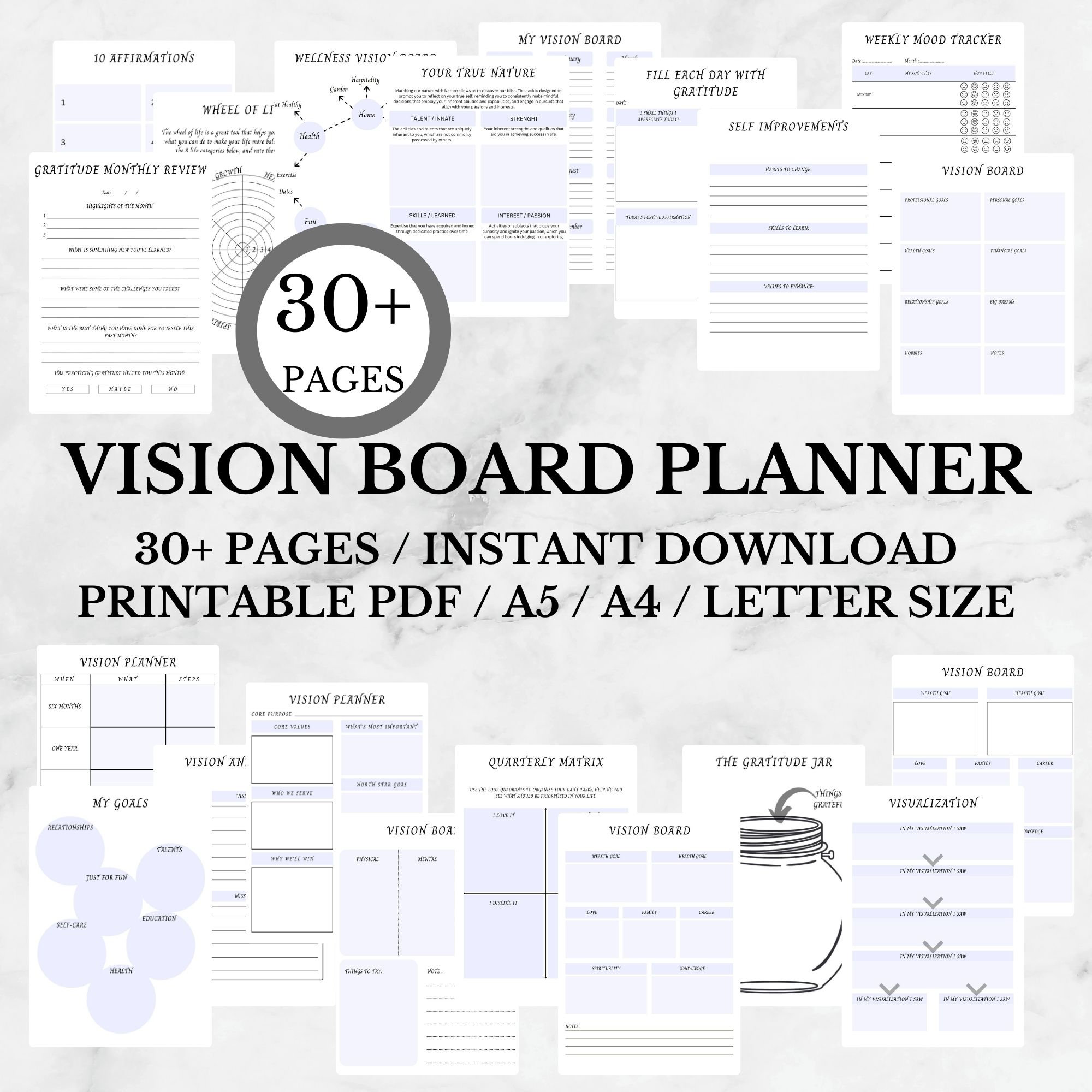 Printable Vision Board Mental Health Planner Self-care - Etsy