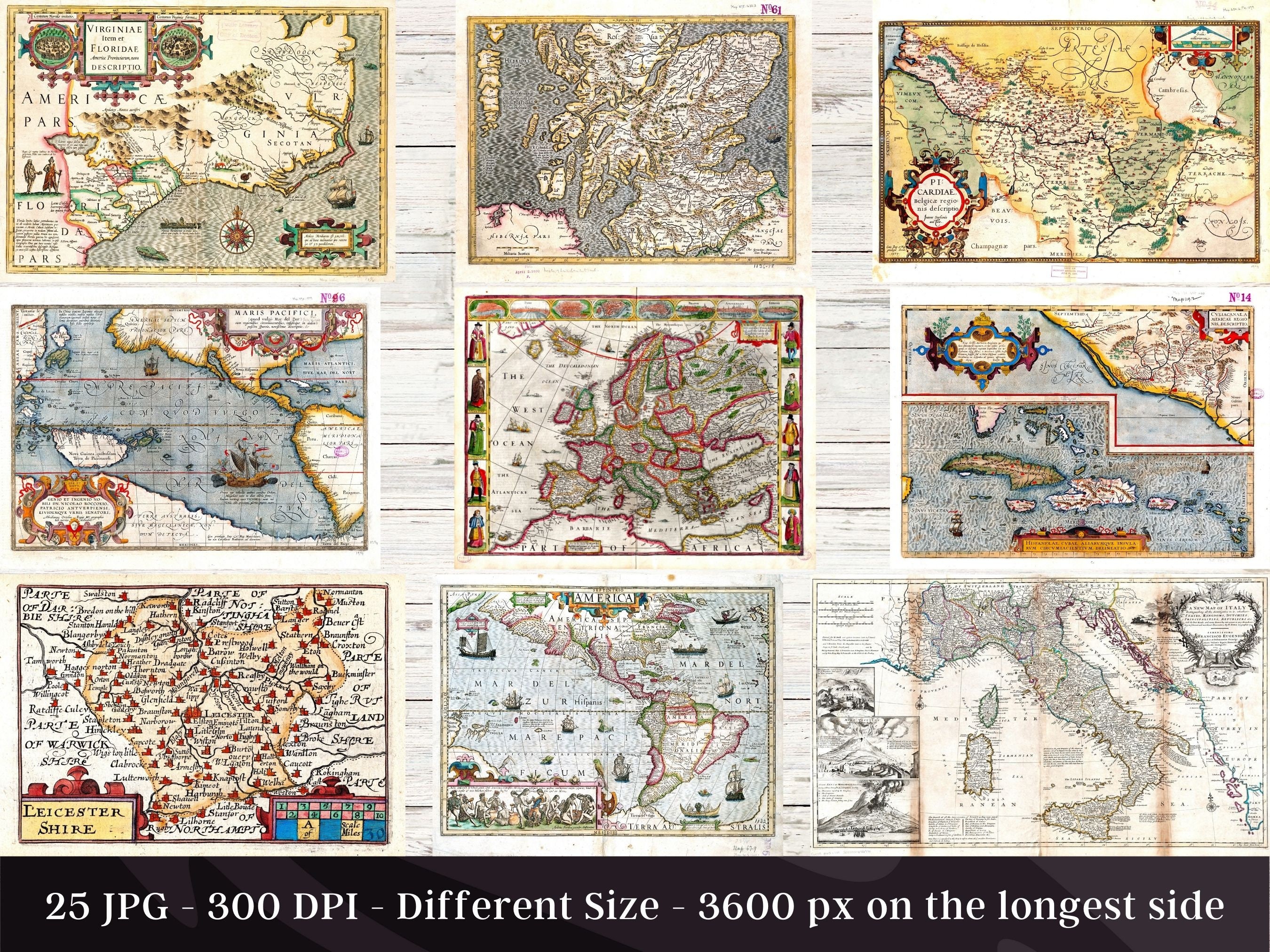 25 Antique Map Images Medieval Renaissance Maps Set 5 Scrapbook Junk ...