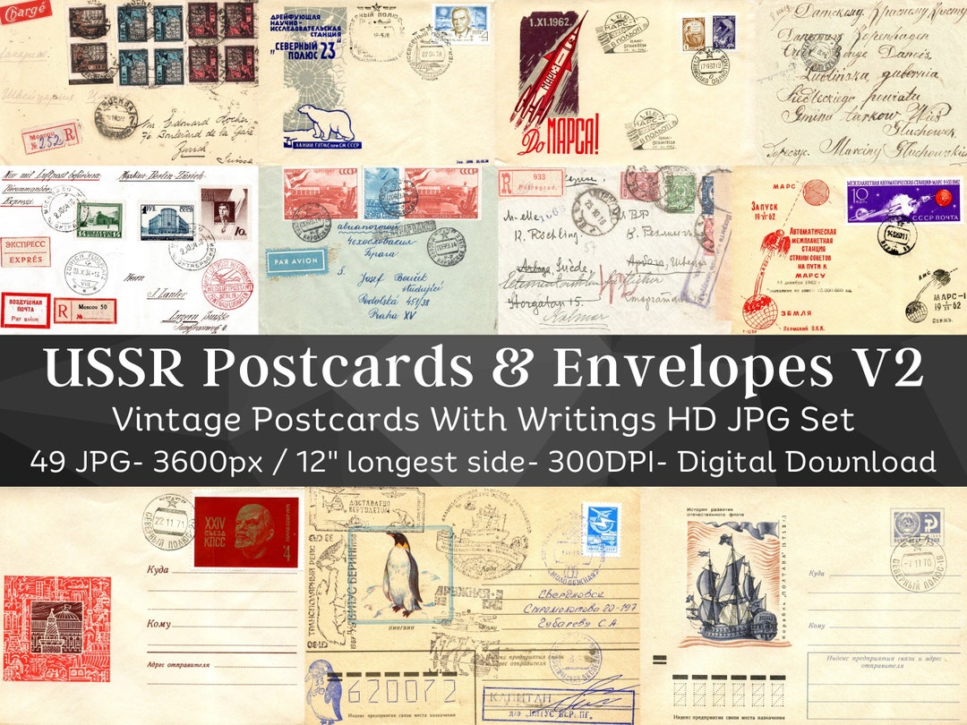 49 Vintage Handwritten USSR Postcards & Envelopes Soviet Paper Bundle ...