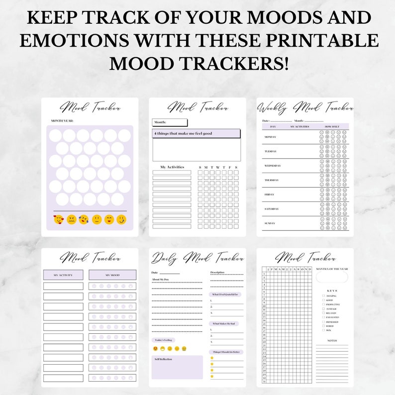 Mood Tracker Printable Happy Planner Pdf Mental Health Workbook Monthly ...