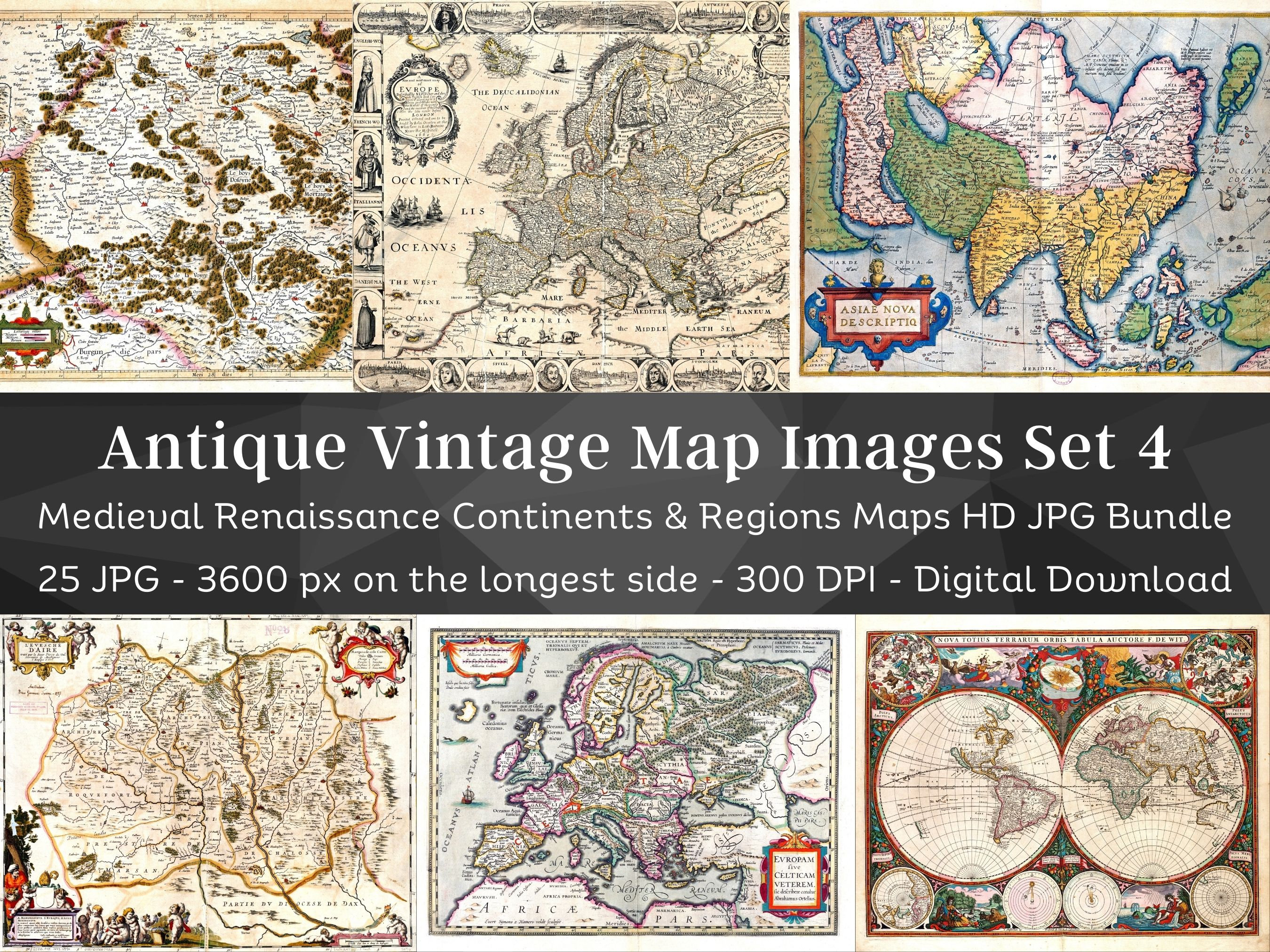 25 Antique Map Images Medieval Renaissance Maps Set 4 Scrapbook Junk ...