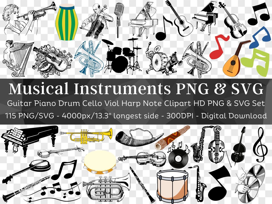 Musical Instruments Clipart Set 115 PNG SVG | Orchestra Clip Art Bundle ...