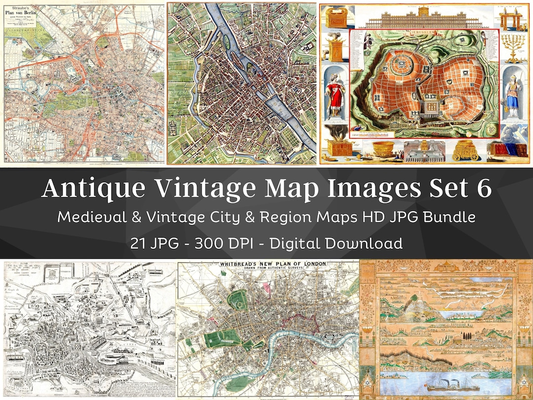 21 Antique City Map Images | Medieval Maps Set 6 | Scrapbook Junk ...