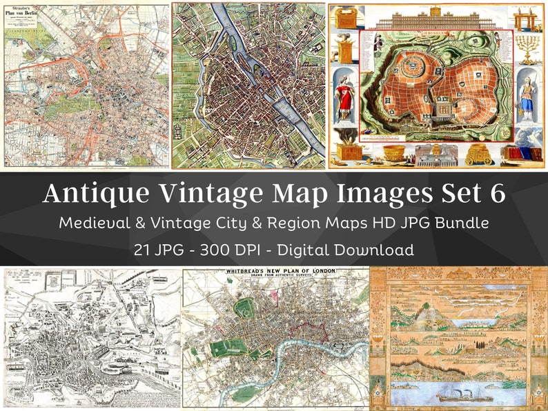 21 Antique City Map Images Medieval Maps Set 6 Scrapbook Junk Journal ...