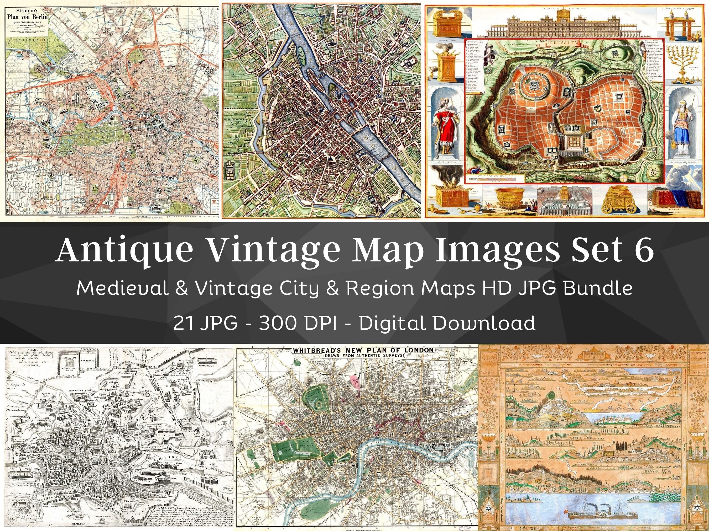 21 Antique City Map Images Medieval Maps Set 6 Scrapbook - Etsy Canada