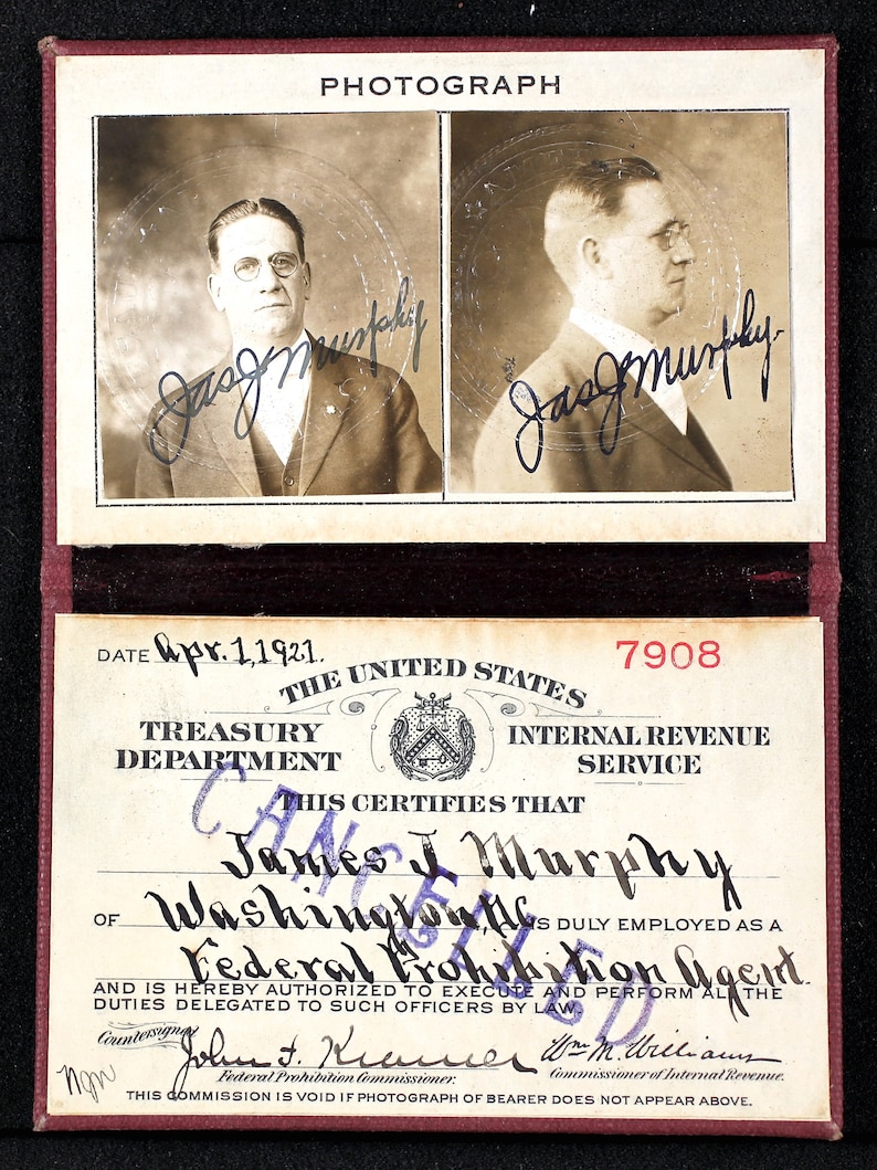 Vintage 1920s USA Federal Prohibition Agent Identity Cards HD Image V5 ...