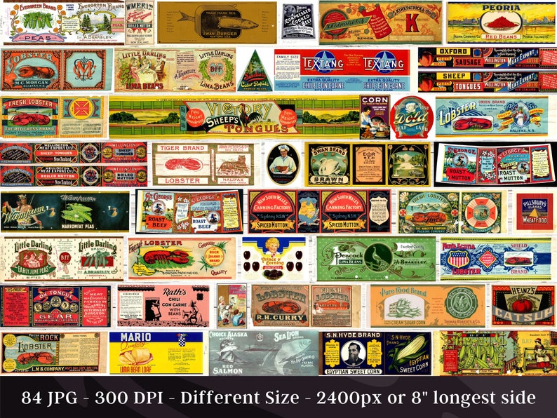 Vintage Can Labels Kit 84 HQ Digital JPG Bundle 1 | Retro Food Canister ...