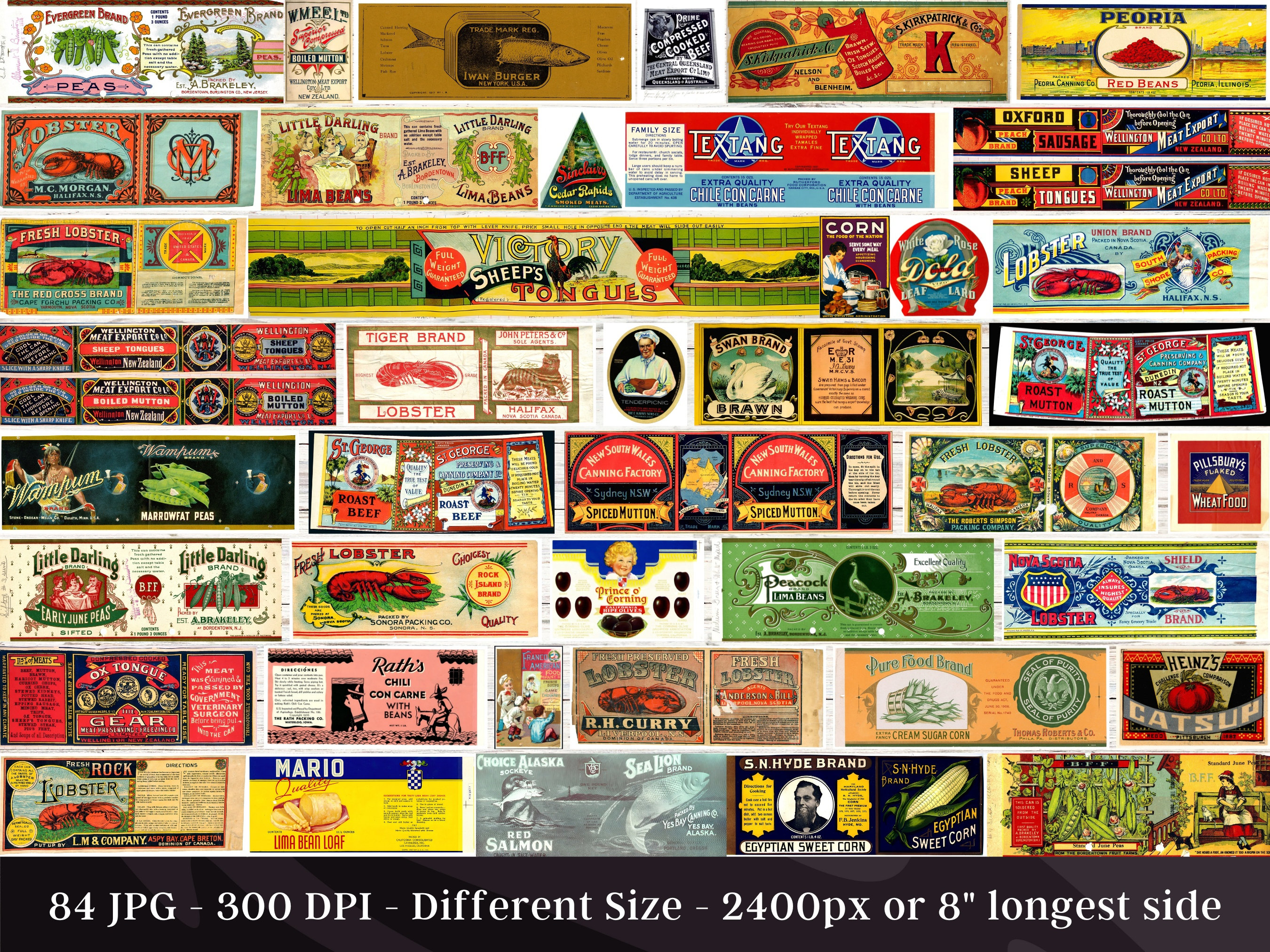 Vintage Can Labels Kit 84 HQ Digital JPG Bundle 1 Retro Food Canister ...
