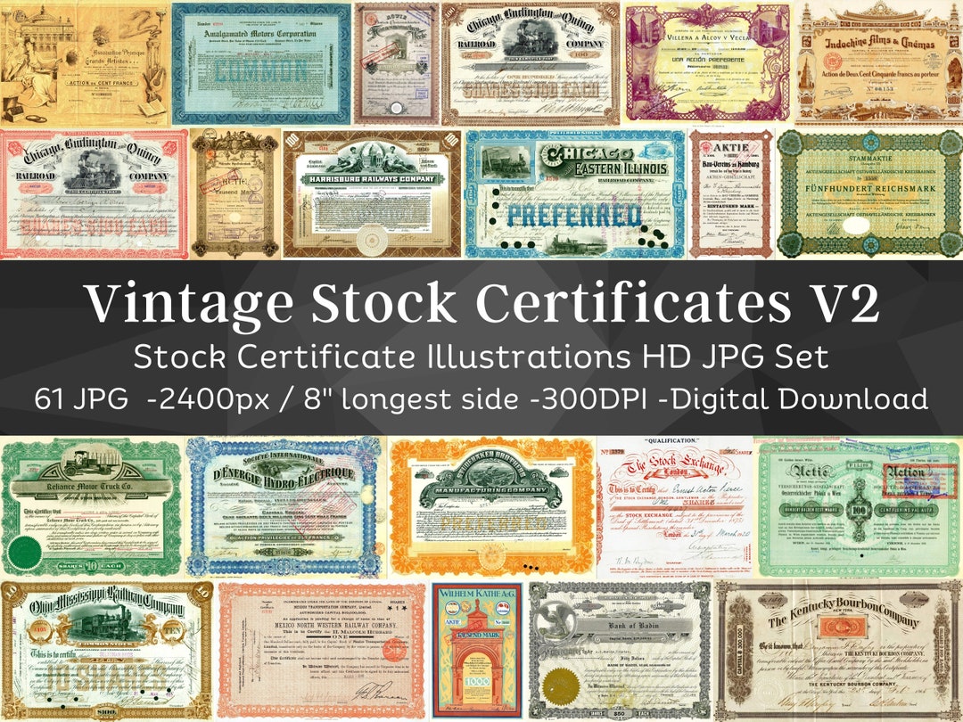 61 Vintage Stock Market Certificate Illustrations V2 | 1800-1900s Bond ...