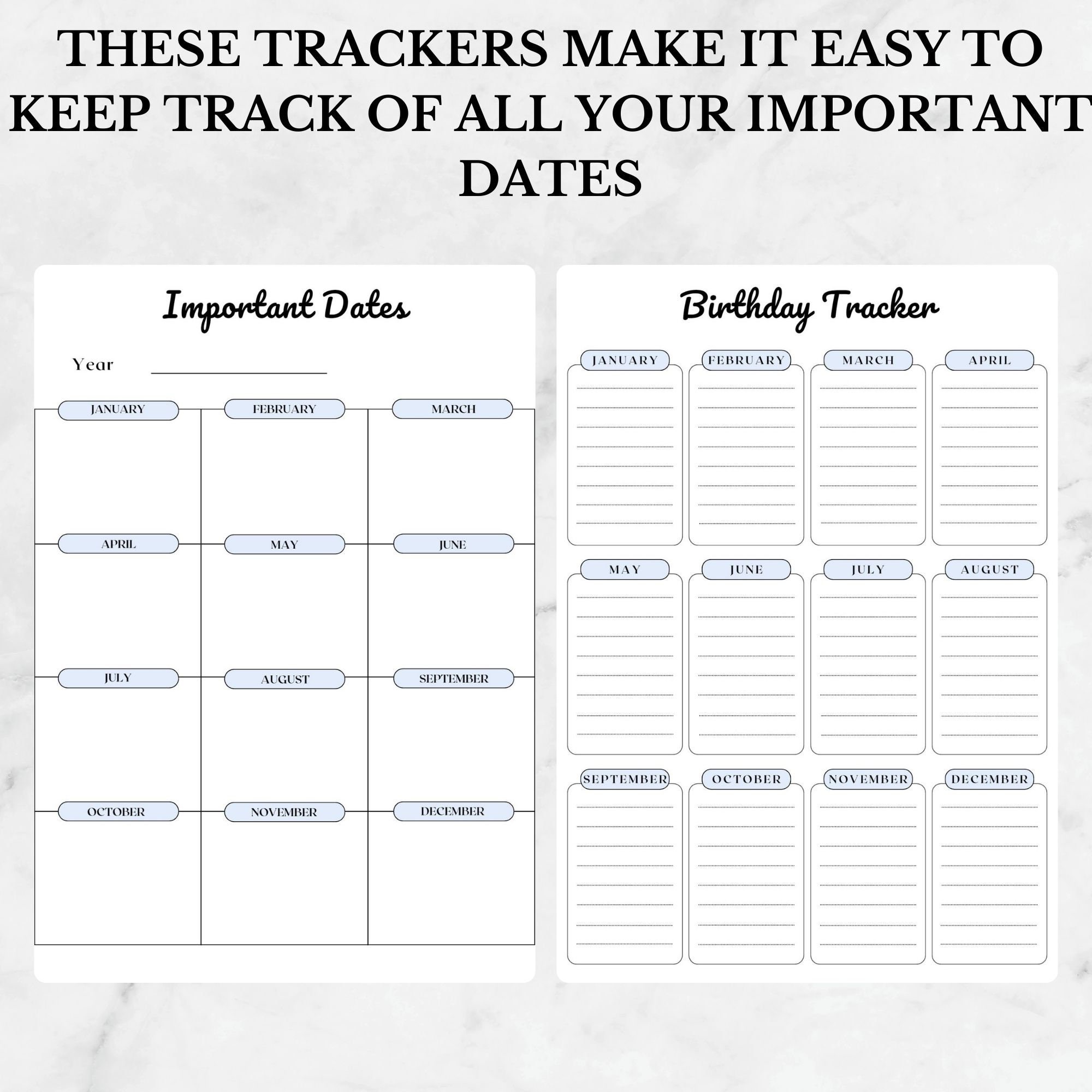 Important Dates Printable Birthdays, Anniversaries, Doctor Appointments ...