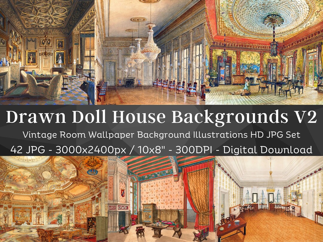 42 Paper Dollhouse Background Images V2 | Dollhouse Interior | Vintage ...