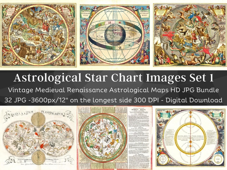 Astrological Star Chart Images | 32 HQ Digital Image Bundle 1 ...