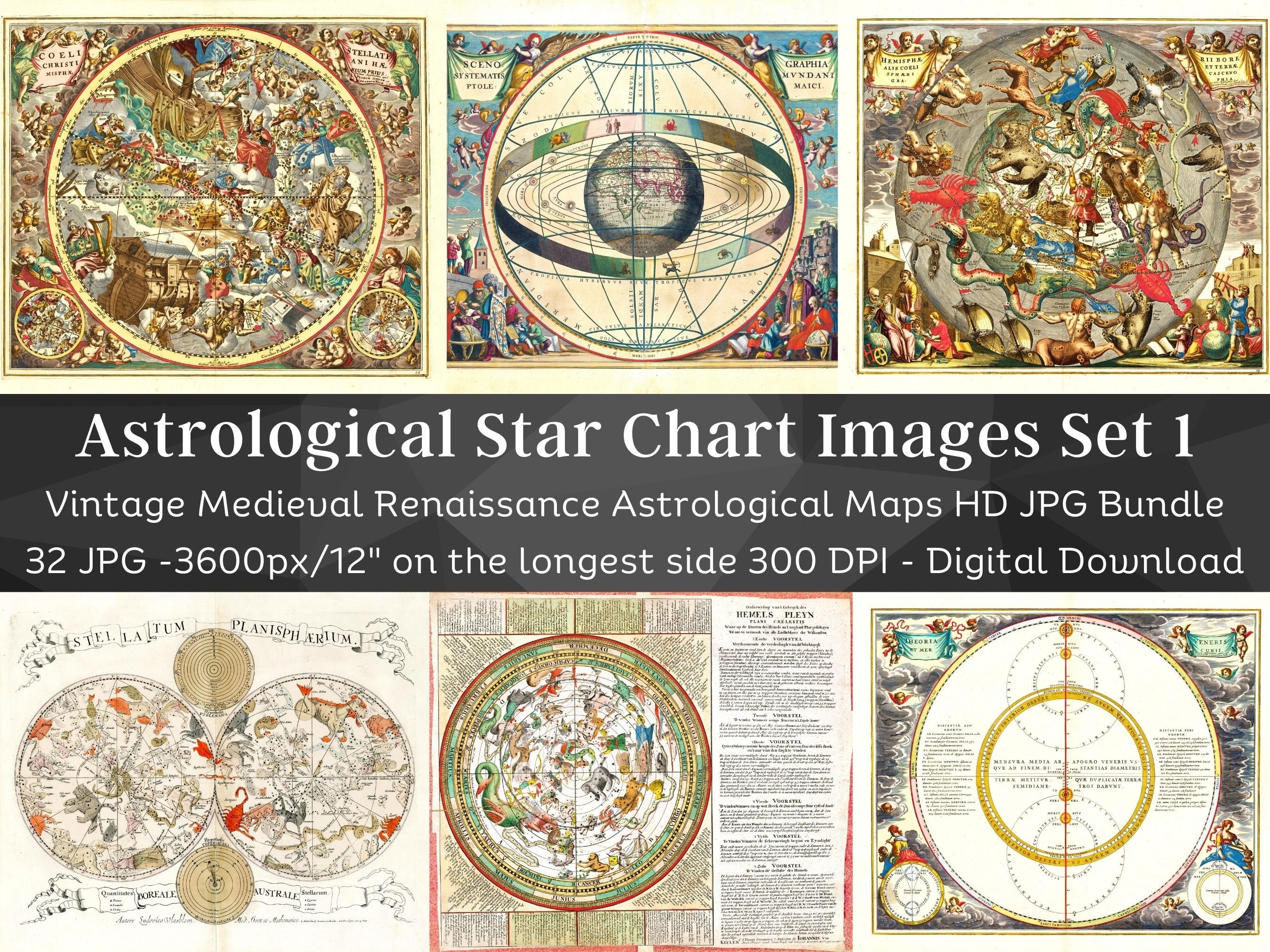 Astrological Star Chart Images 32 HQ Digital Image Bundle 1 Medieval ...