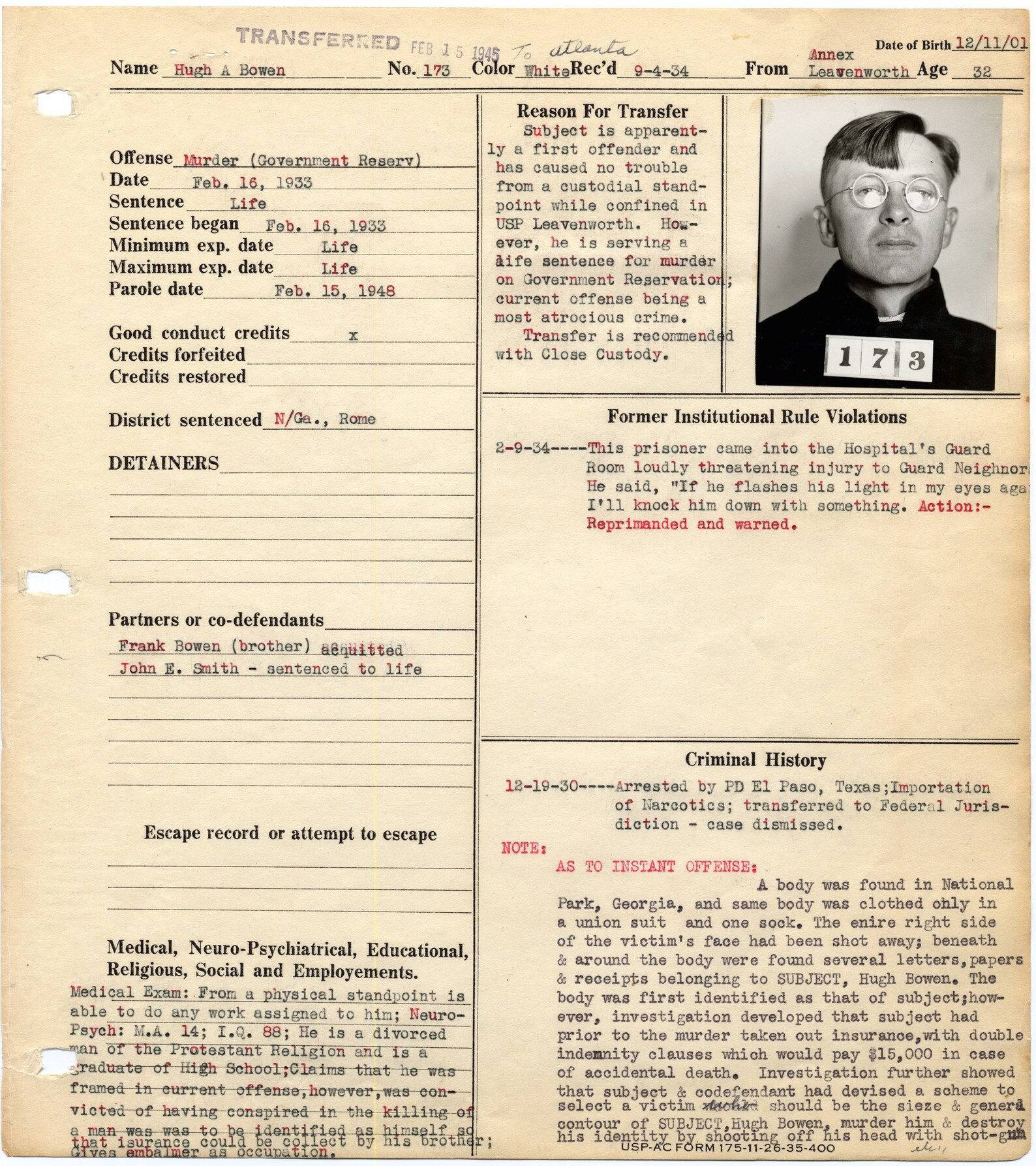 60 Vintage Alcatraz Inmate Prison Records With Mugshots HD Image V1 ...