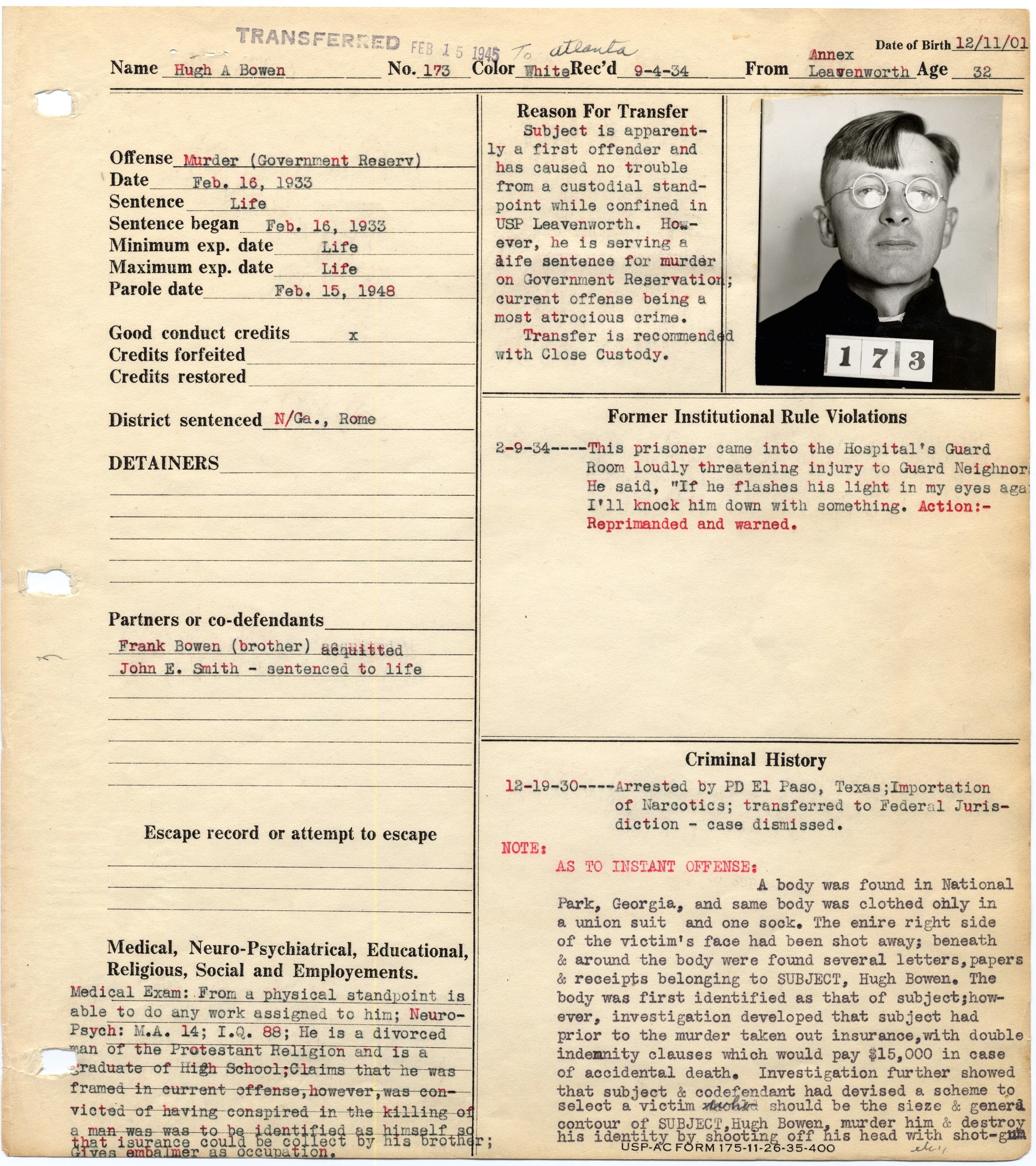 60 Vintage Alcatraz Inmate Prison Records With Mugshots HD Image V1 ...